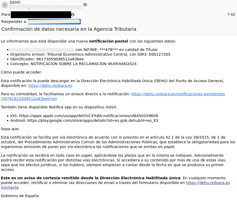 ¡No piques! Esta notificación de la DEHÚ es falsa (phishing)
